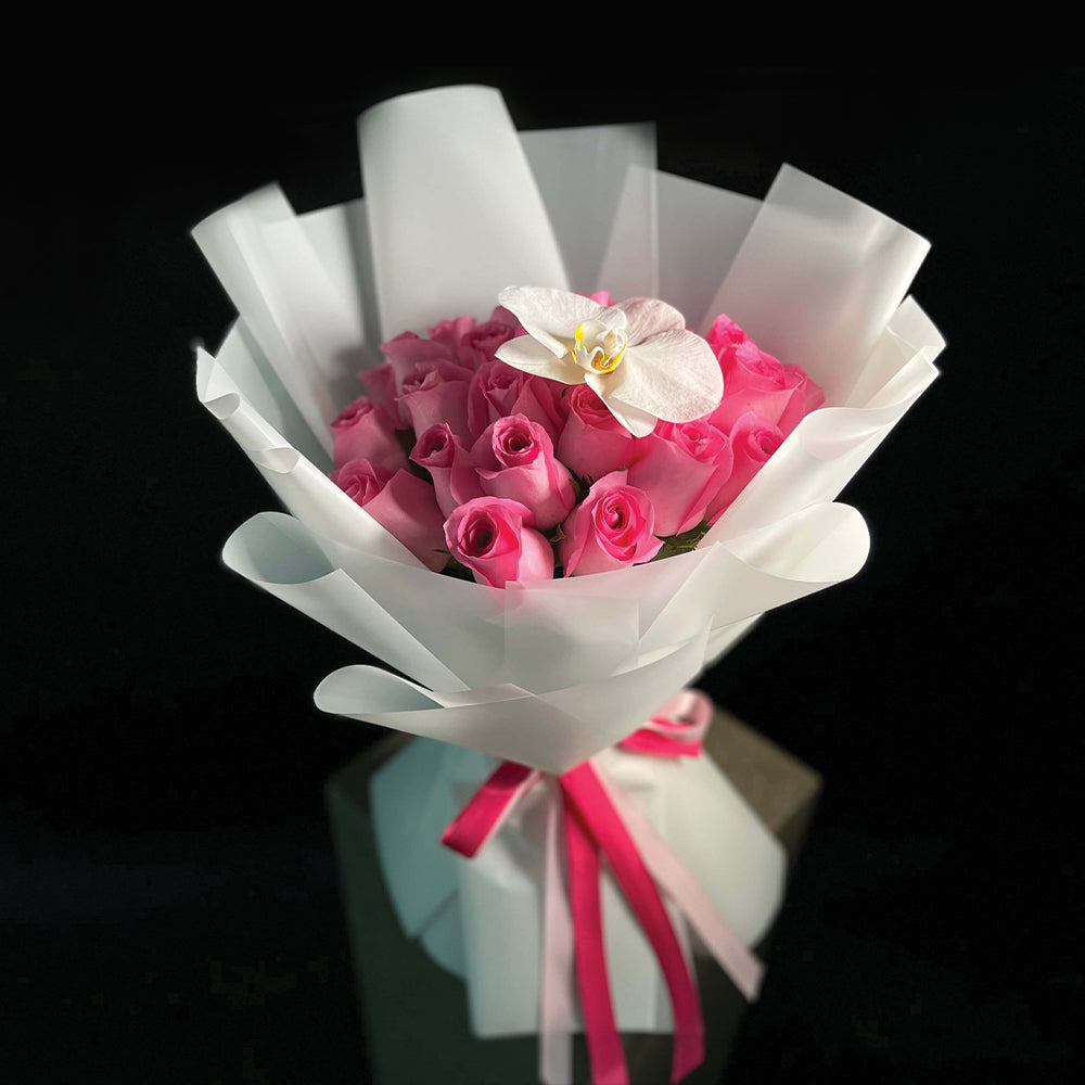 Darling Flowers | Hand-tied Bouquet with Orchid & Pink Roses – Aiwa Flowers