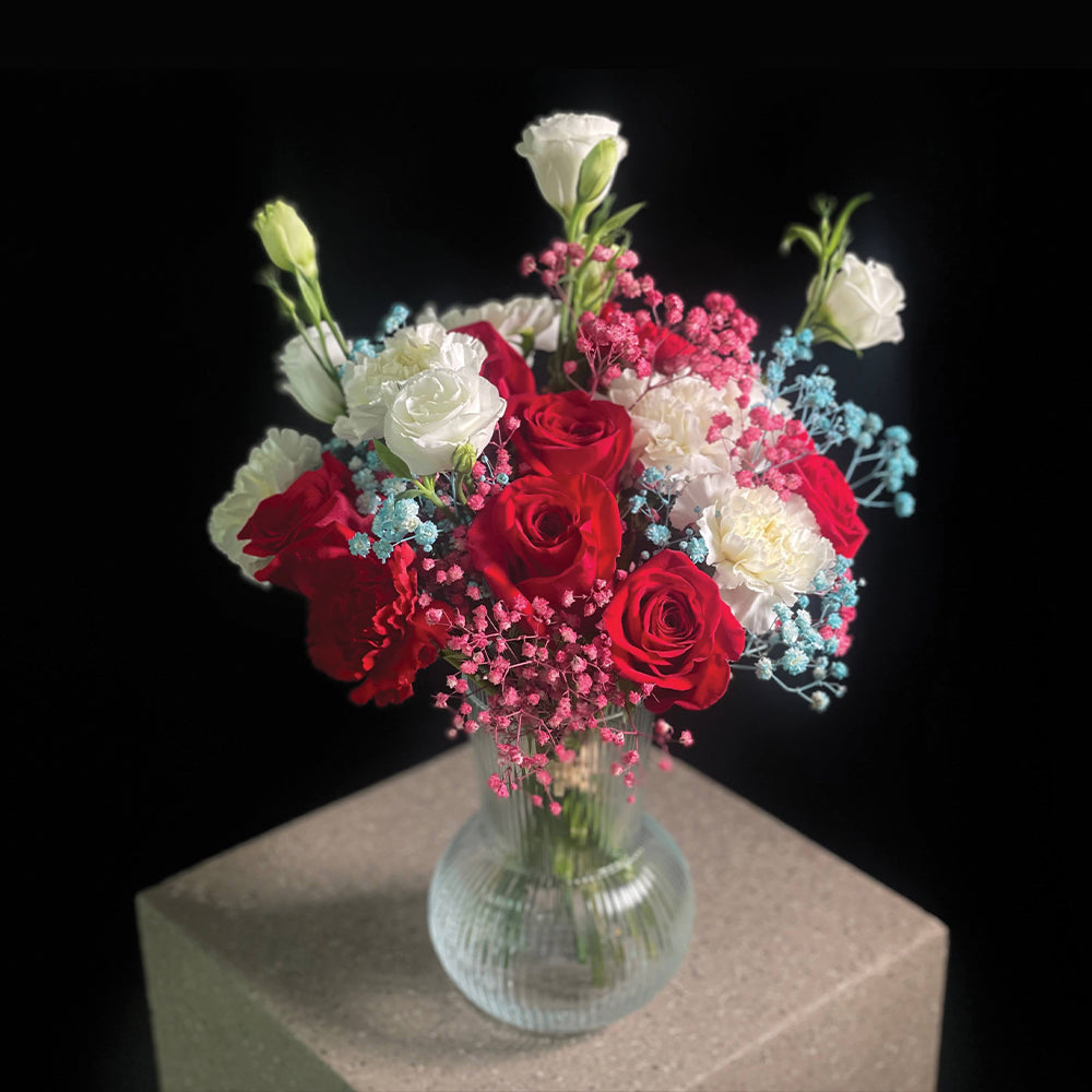 Eleanor Arrangement in a Clear Vase | Red, White, Blue & Pink Flowers ...