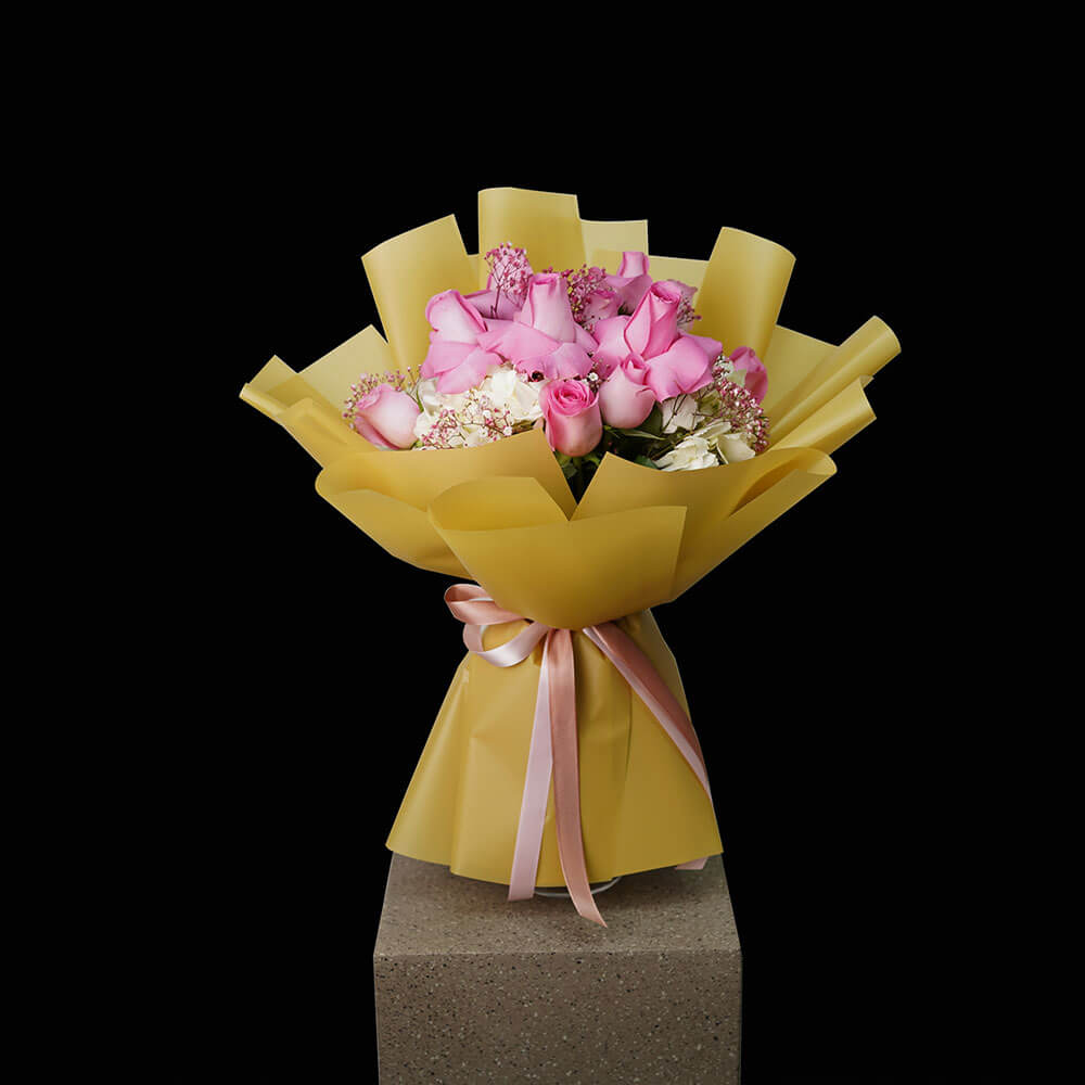 Floral Finesse Flower Bouquet | Fresh Pink Roses, White Flower | Flower ...
