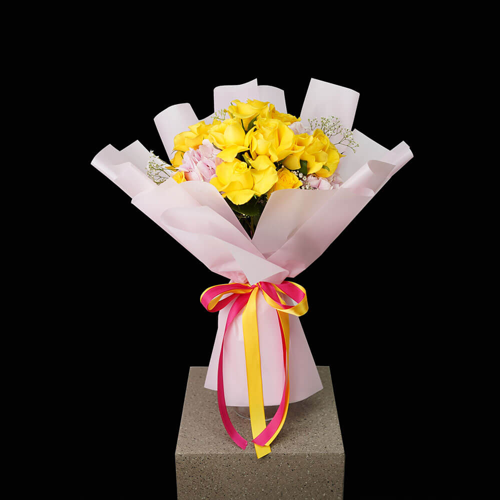 Patel Parade Flower Bouquet | Yellow, Pink & White Roses | Flower Shop ...