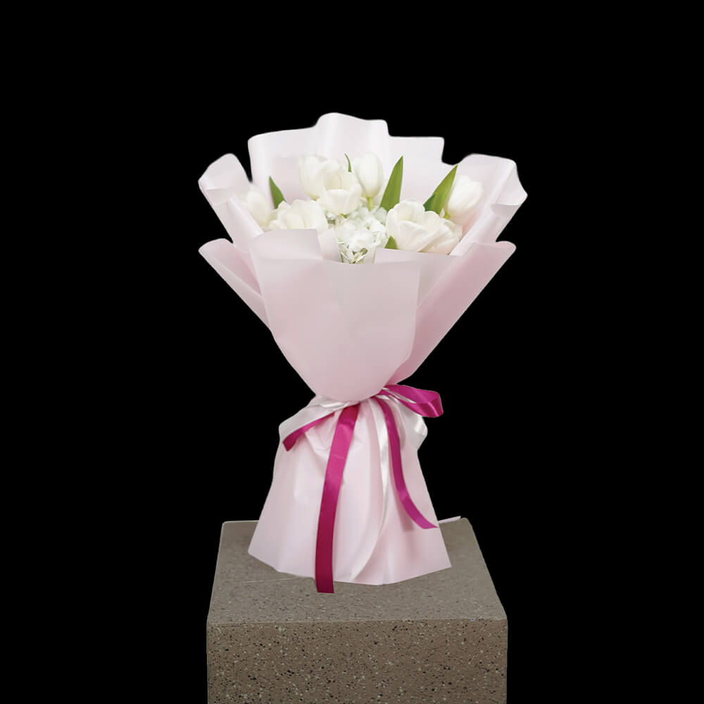 "Tulip Charm Flower Bouquet | Pink Bouquet With White Flowers - Aiwa ...